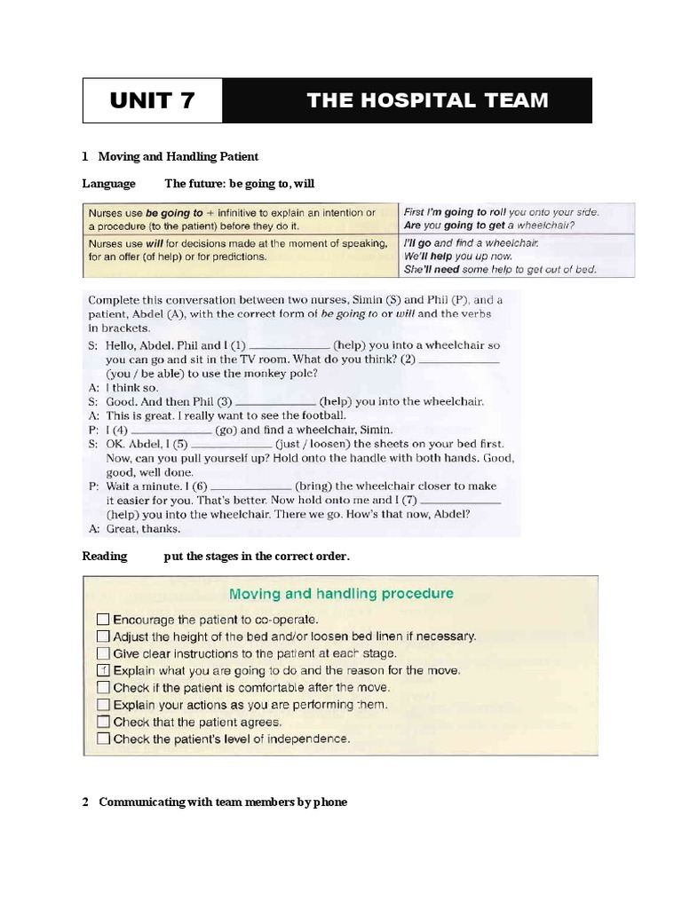 Unit 7: The Hospital Team | PDF