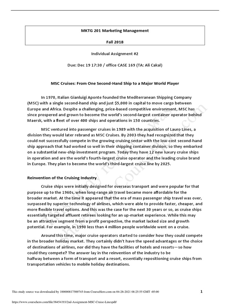 2nd Assignment MSC Cruise Lines PDF | PDF | Cruise Ship | Pricing