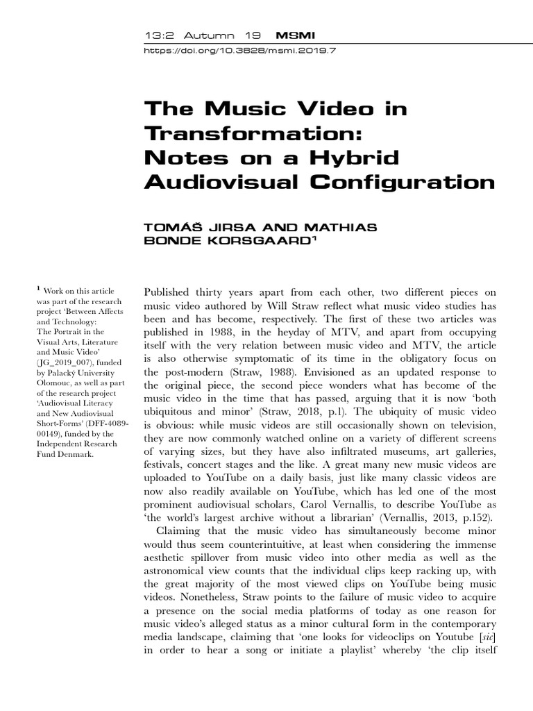 The Music Video in Transformation: Notes On A Hybrid Audiovisual ...