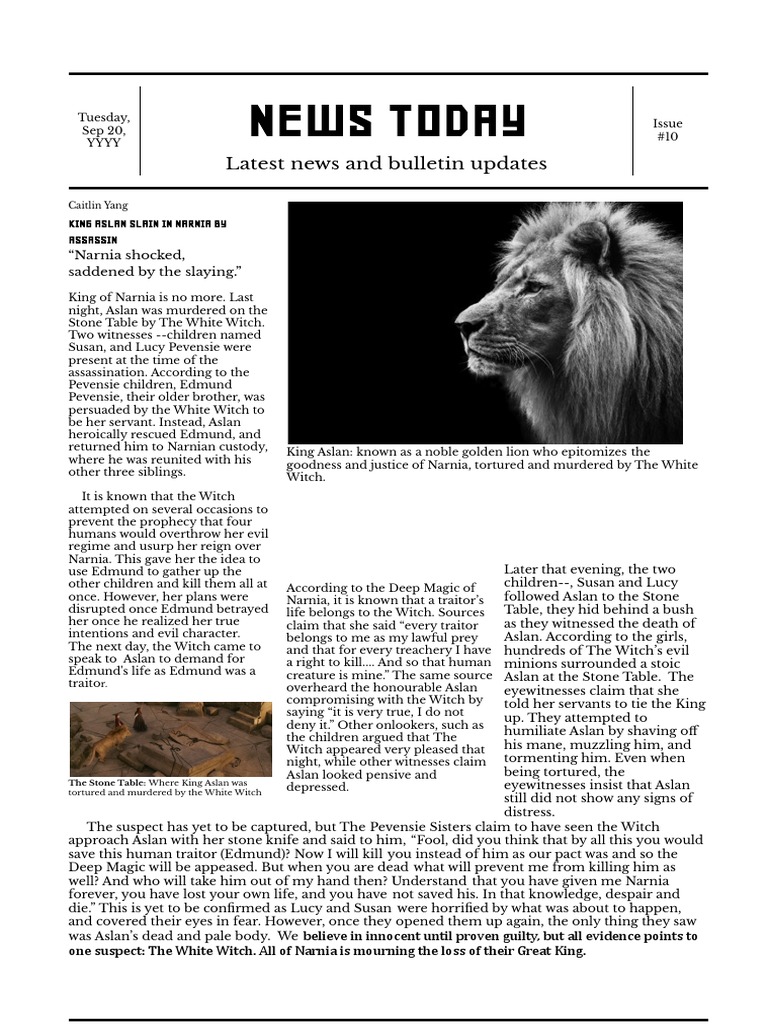 The Lion, The Witch and The Wardrobe News Report | PDF | The Chronicles ...