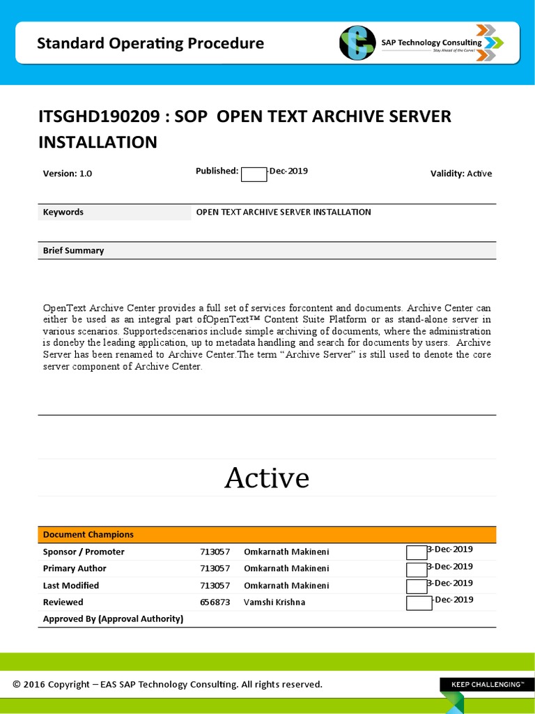 ITSGHD190209 - Open Text Archive Server Installation With SQL Database | PDF | Microsoft Sql ...