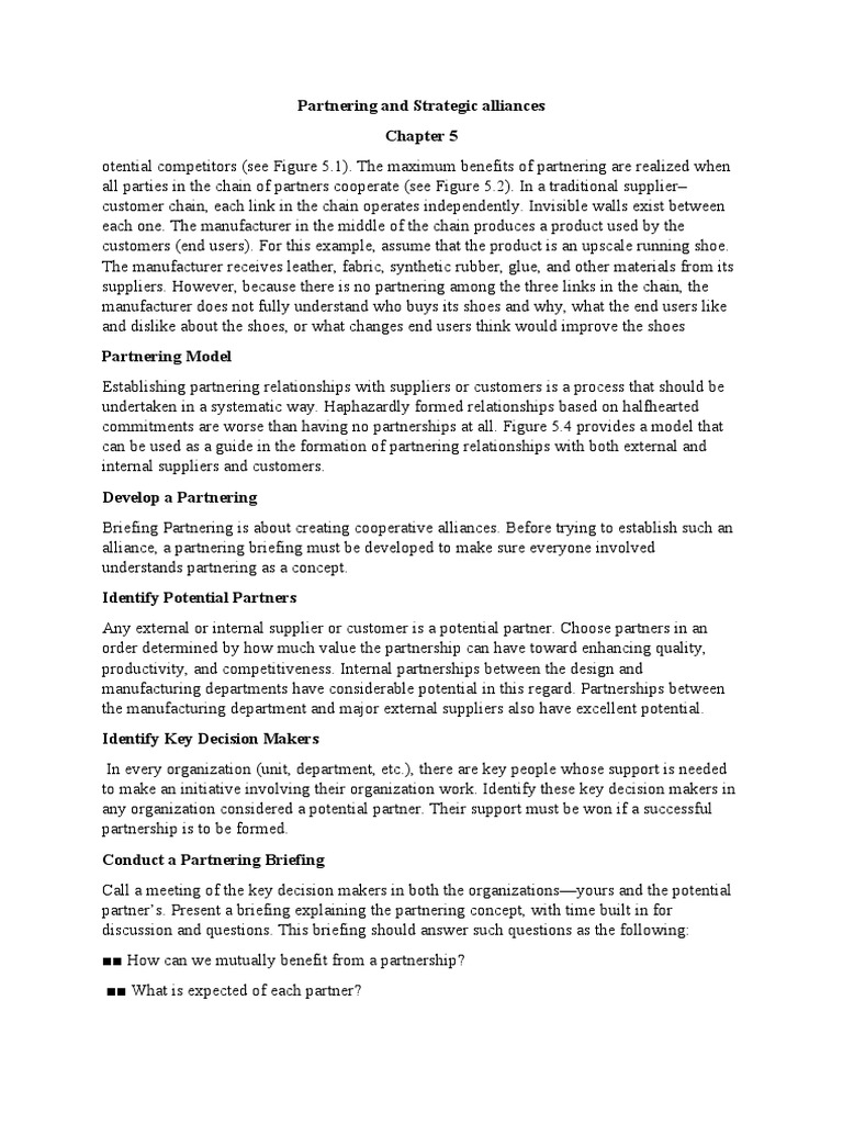 Partnering And Strategic Alliances Pdf Customer Supply Chain