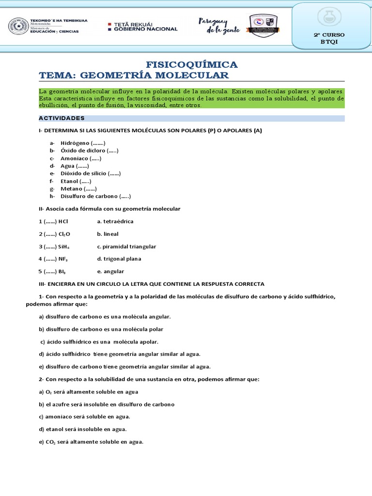 Geometría Molecular y Polaridad | PDF | Polaridad química | Solubilidad