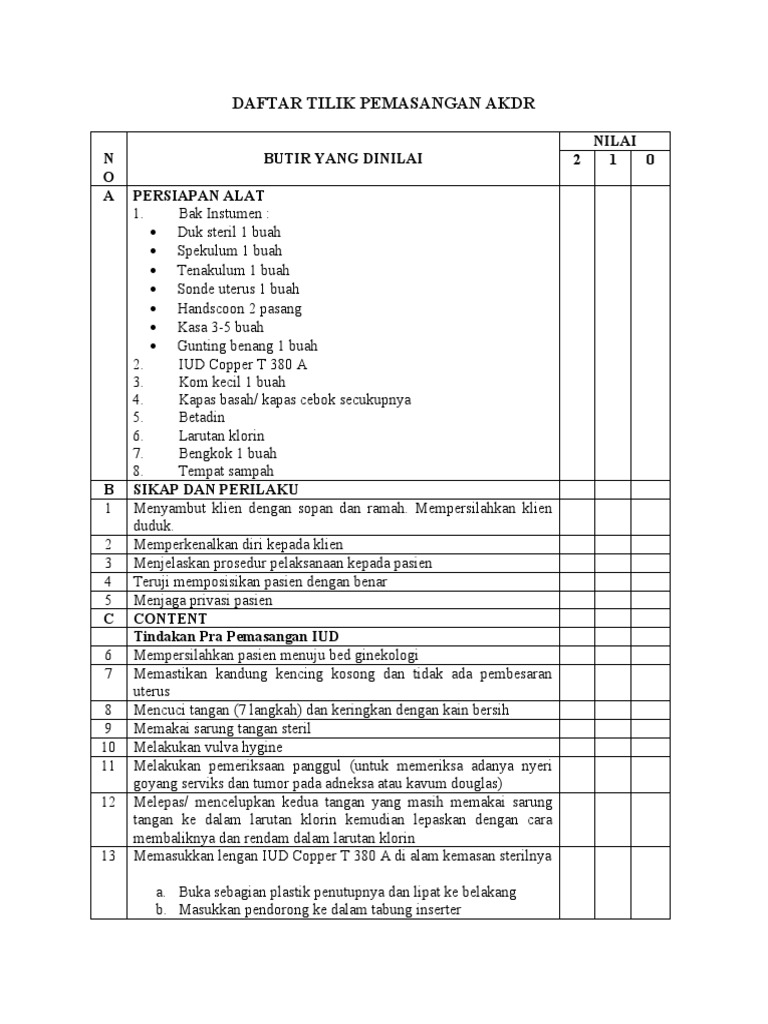 Daftar - Tilik - Pemasangan - AKDR Untuk OSCA | PDF