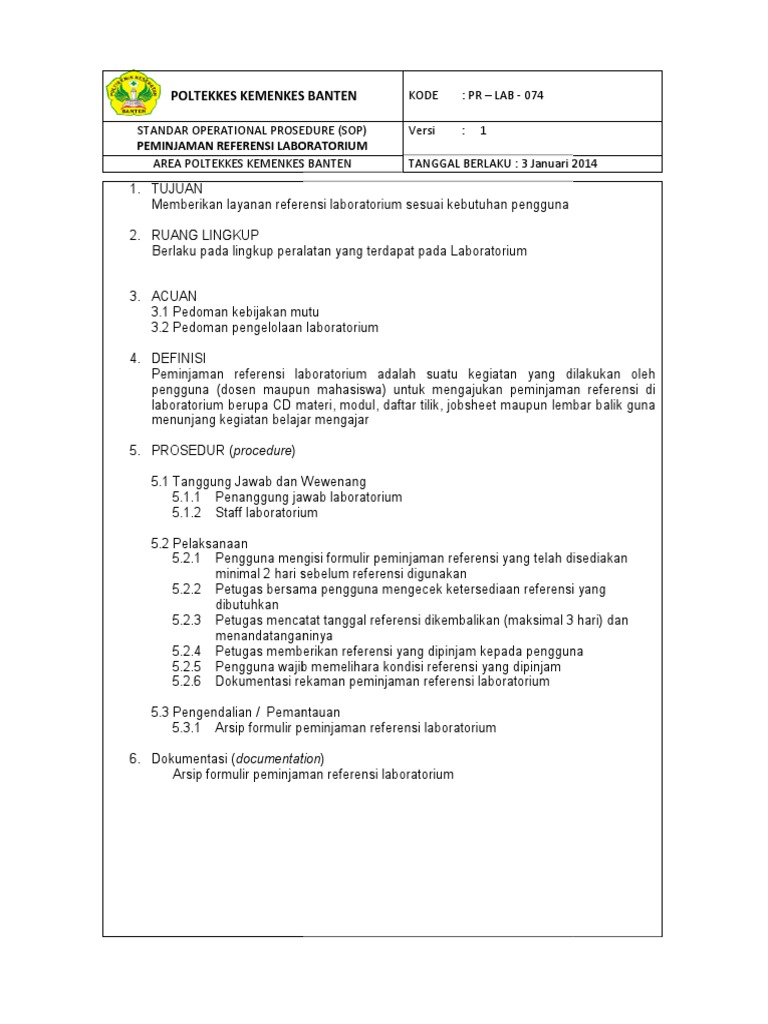 Sop Peminjaman Referensi Laboratorium | PDF