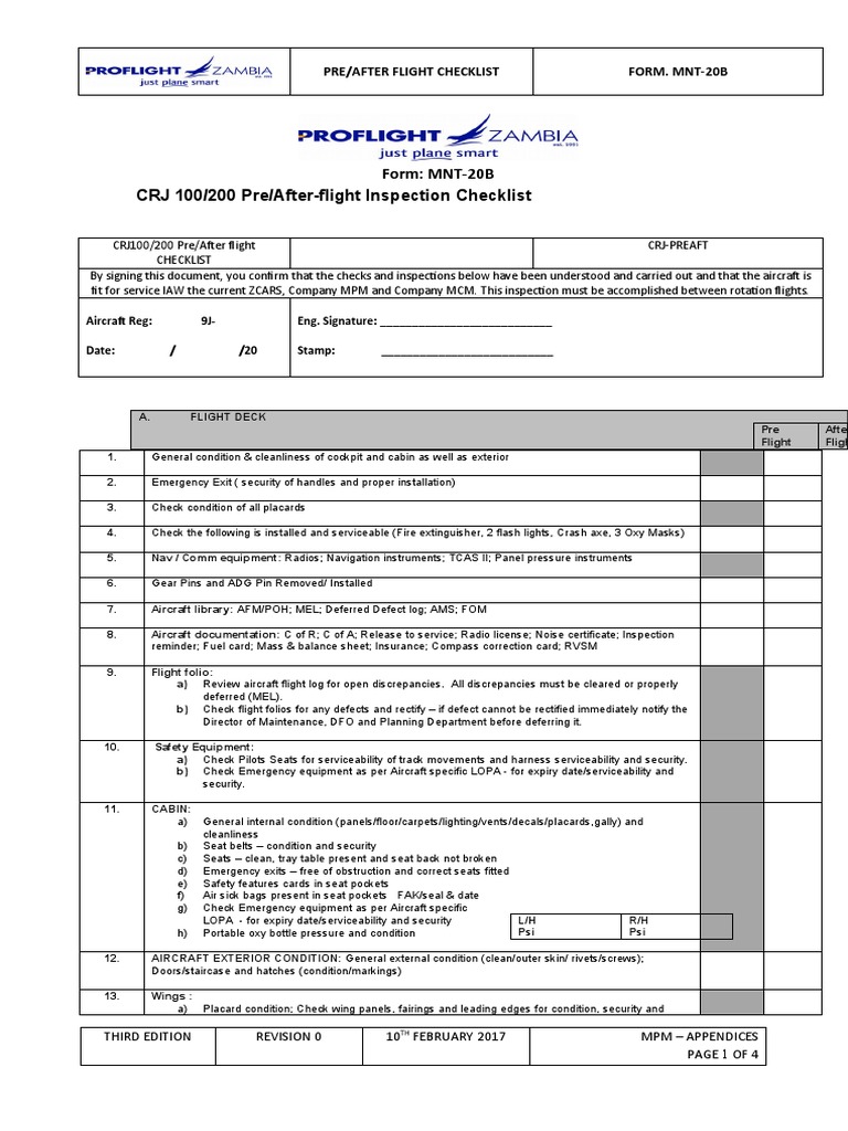 CRJ Pre - After Flight Checklist | PDF | Landing Gear | Door