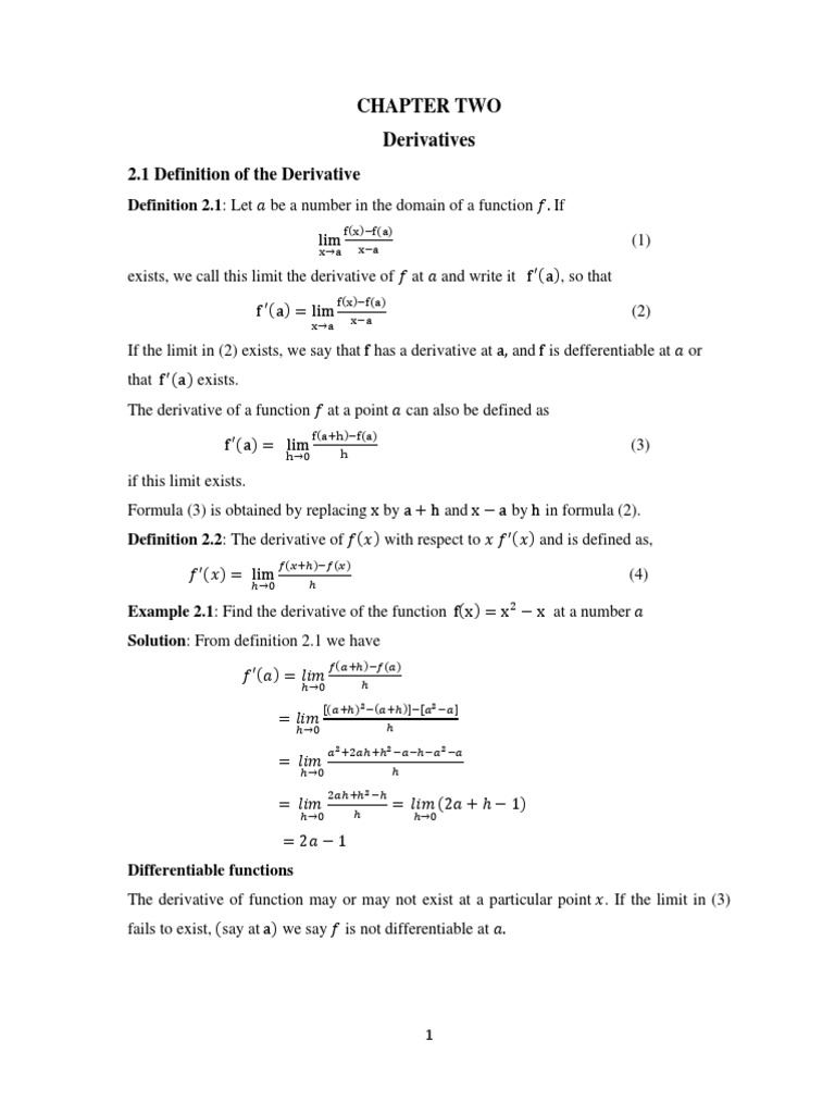 Calculus I Chapter Two Lecture Note | PDF | Tangent | Derivative