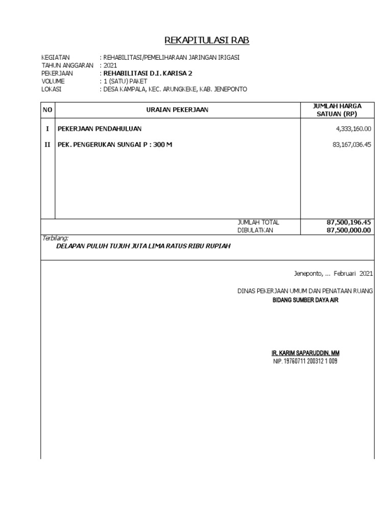 RAB D.I Pengerukan | PDF