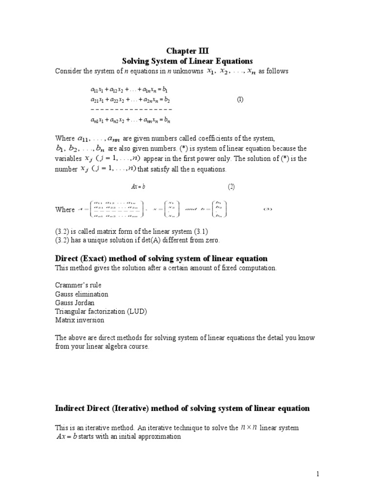 Numerical Analysis I Chapter III - VI | PDF | System Of Linear ...