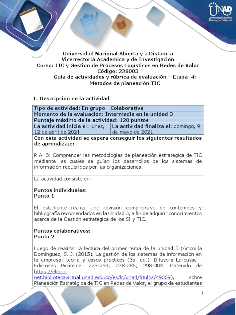 Guia de Actividades y Rúbrica de Evaluación - Unidad 3 - Etapa 4 - Métodos de Planeación TIC ...