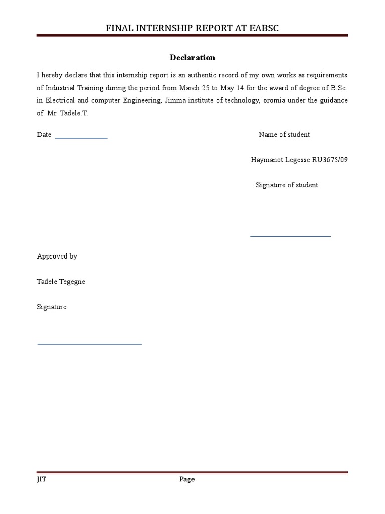Final Internship Report at Eabsc: Declaration | Download Free PDF | The ...