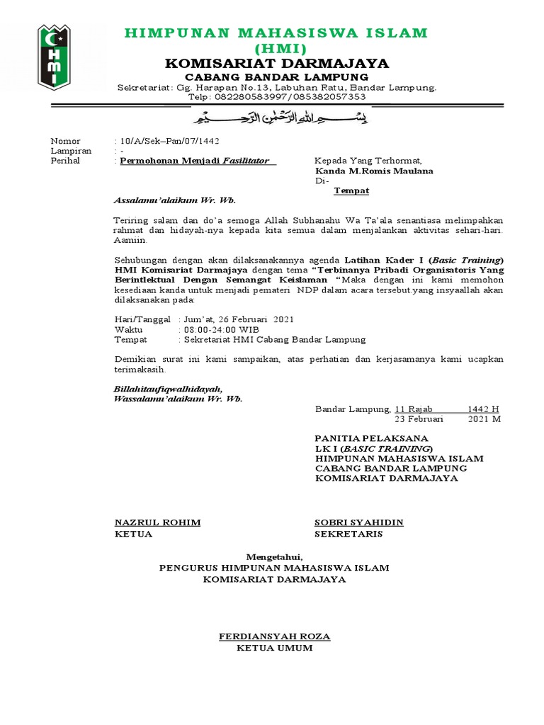 10 Surat Permohonan Fasilitator | PDF
