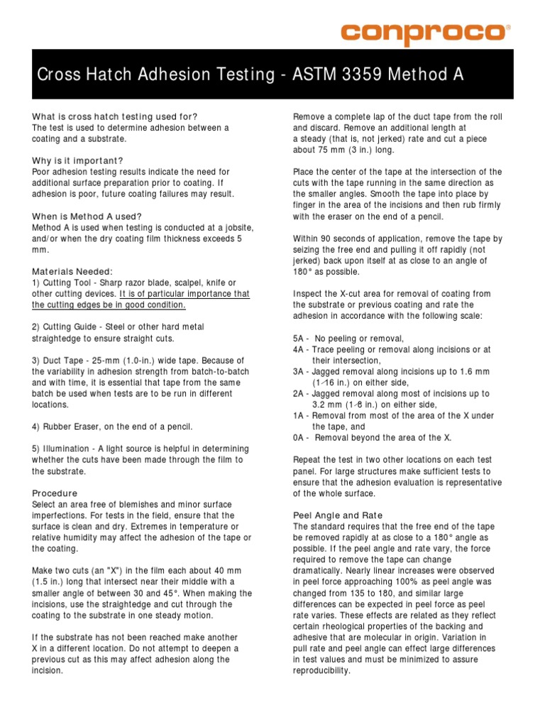 Cross Hatch Adhesion Testing - ASTM 3359 Method A | PDF | Adhesion ...