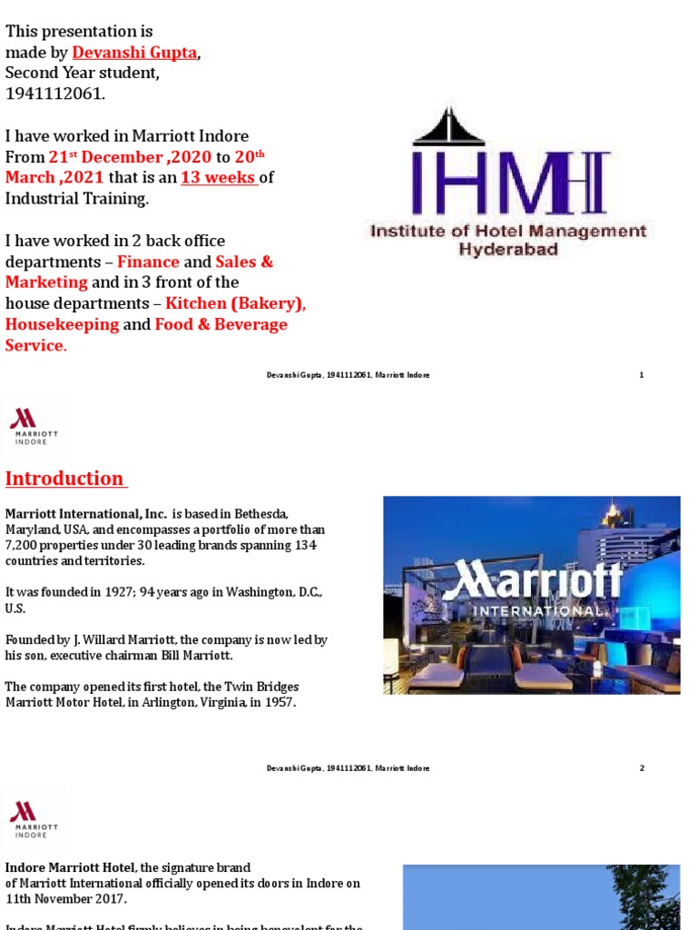 Marriott Indore - Devanshi Gupta | PDF | Restaurants | Kitchen
