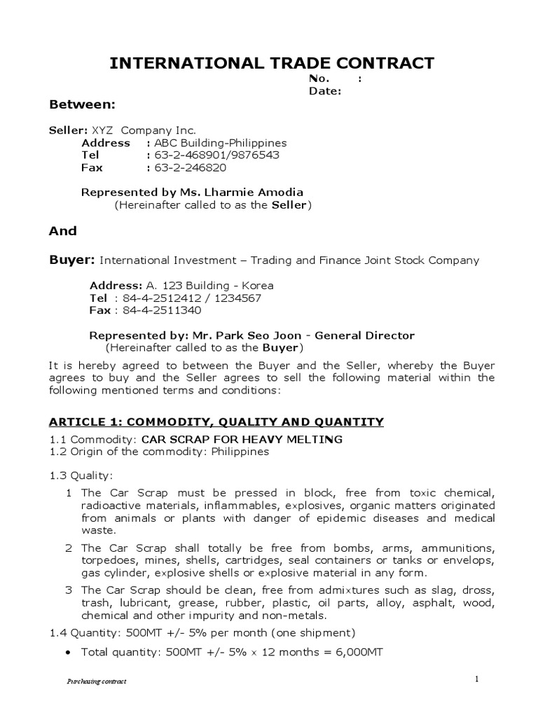 International Trade Agreement | PDF | Letter Of Credit | Business Law