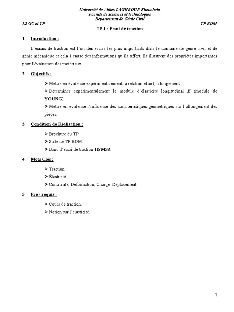 Essai de Traction | PDF | Résistance des matériaux | Élasticité (Physique)