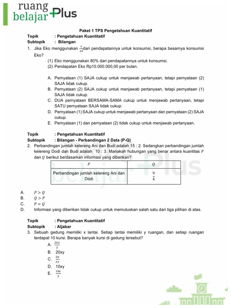 Latihan UTBK13 - TPS Pengetahuan Kuantitatif-1 | PDF