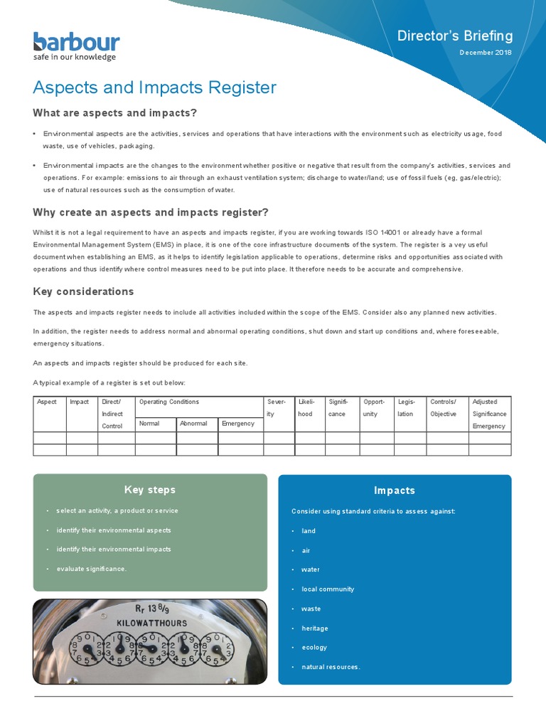 Aspects and Impacts Register | PDF | Natural Environment | Nature