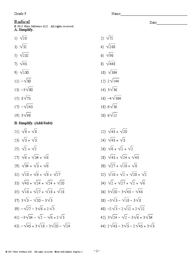 Grade 9 - Radical Worksheet | PDF | Teaching Mathematics