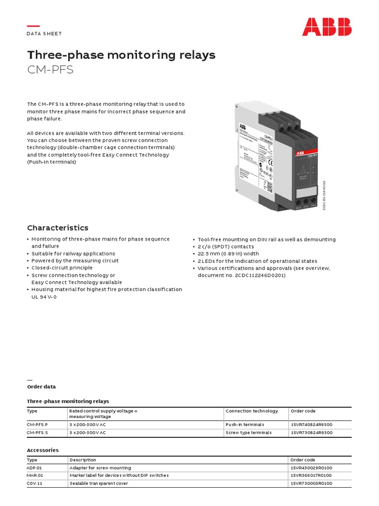 CM-PFS: Three-Phase Monitoring Relays | PDF | Relay | Electromagnetic ...