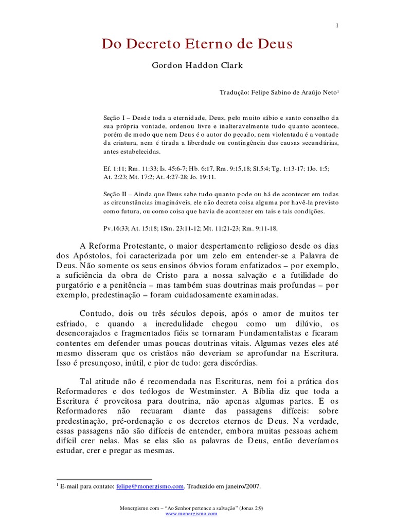 Os decretos eternos de Deus segundo Gordon Haddon Clark | PDF | Deus ...