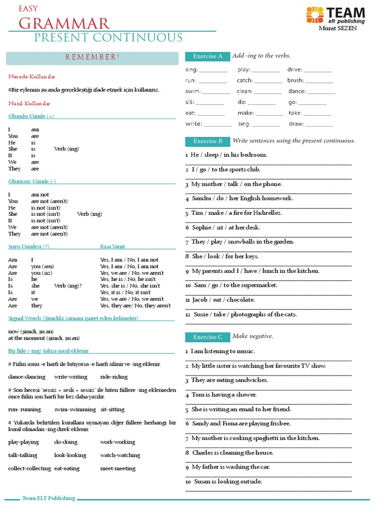 Present Continuous Exercises Teamelt | PDF