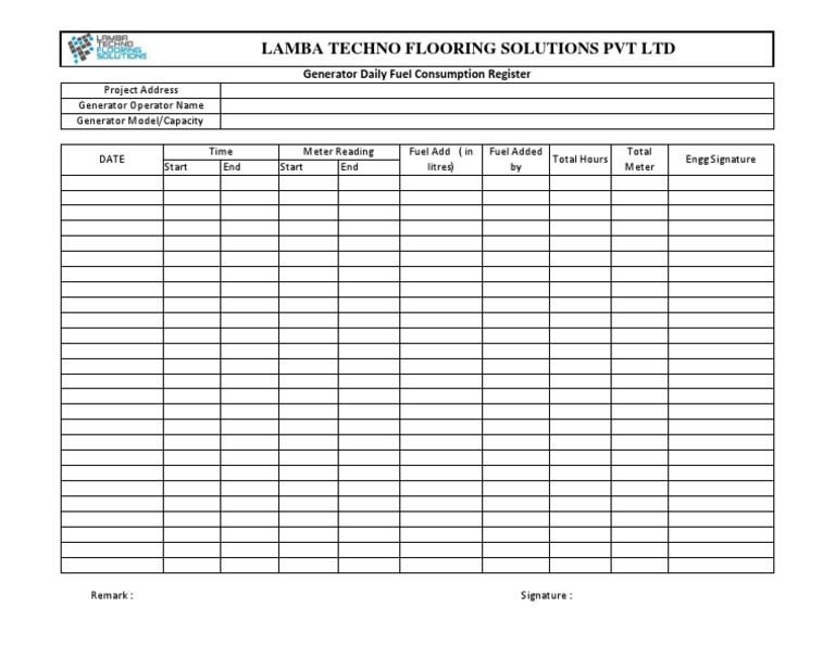 Generator Daily Fuel Consumption Register | PDF