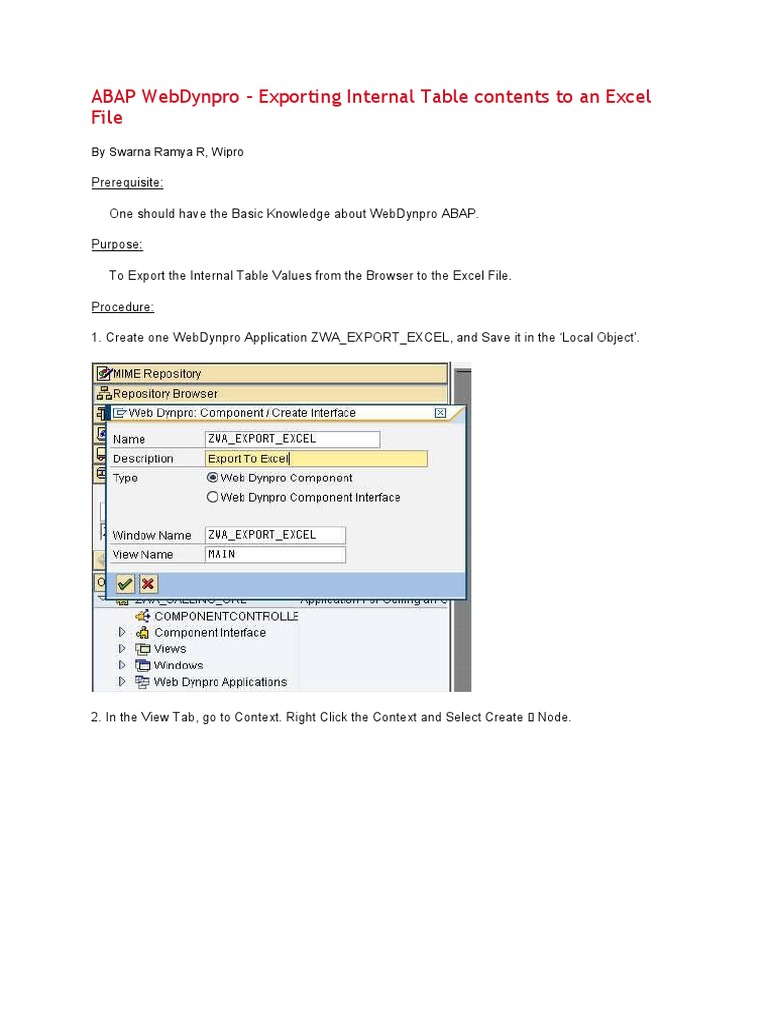 ABAP WebDynpro - Exporting Internal Table Contents To An Excel File | Download Free PDF ...