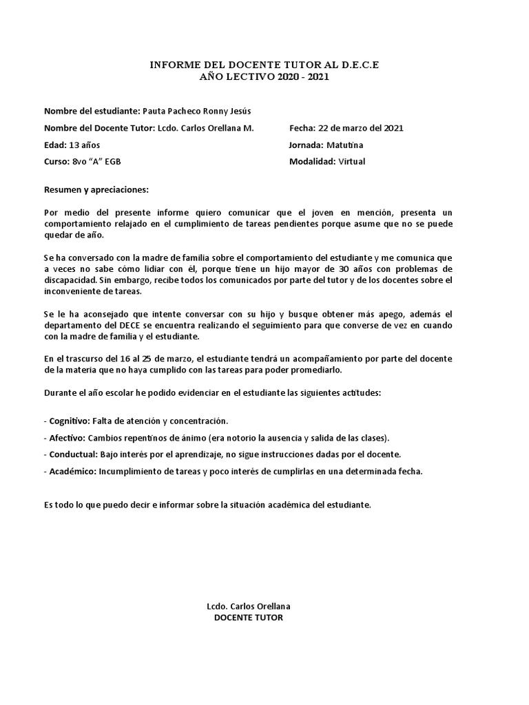 Informe para DECE | PDF