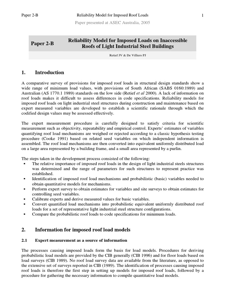 Paper 2-B Reliability Model For Imposed Roof Loads | PDF | Reliability ...