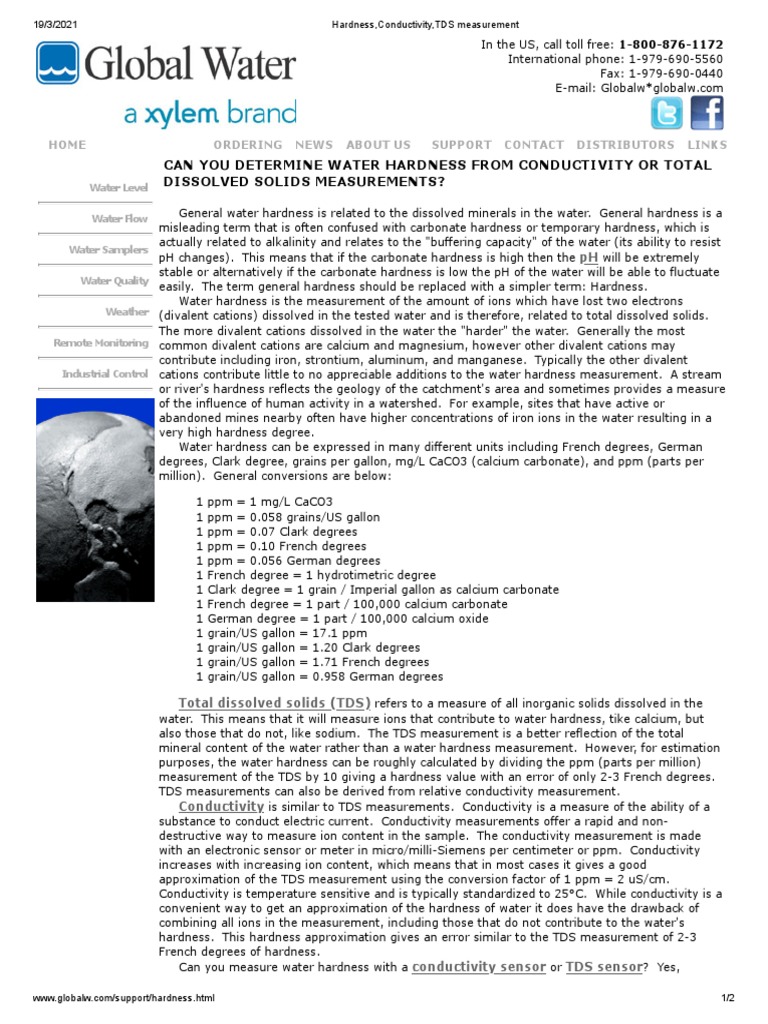 Hardness, Conductivity, TDS Measurement | PDF