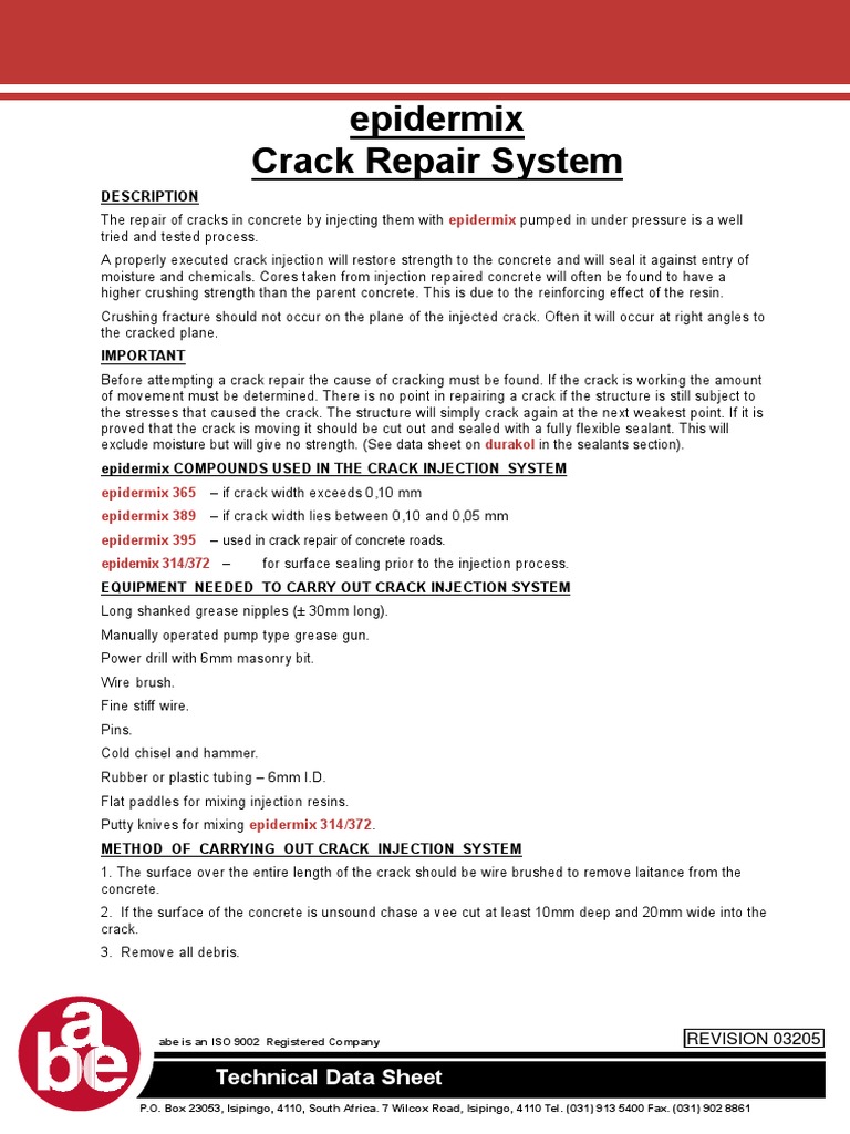 Epidermix Crack Repair System-Method | PDF | Fracture | Specification ...