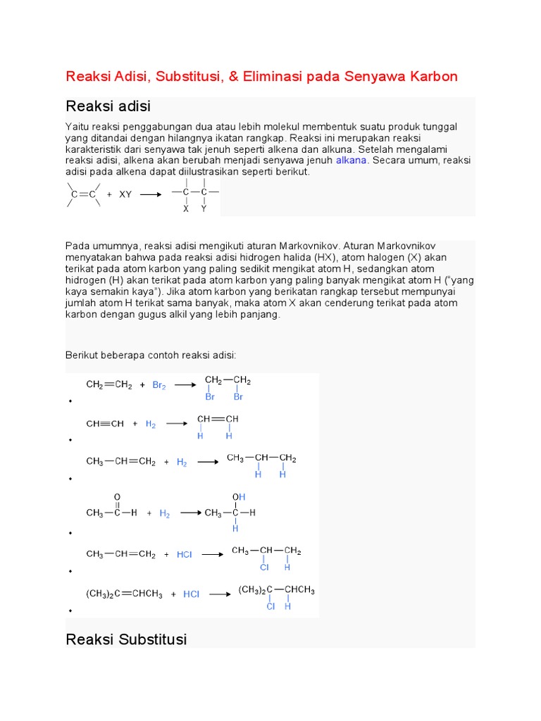 Reaksi Adisi, Substitusi Dan Eliminasi | PDF