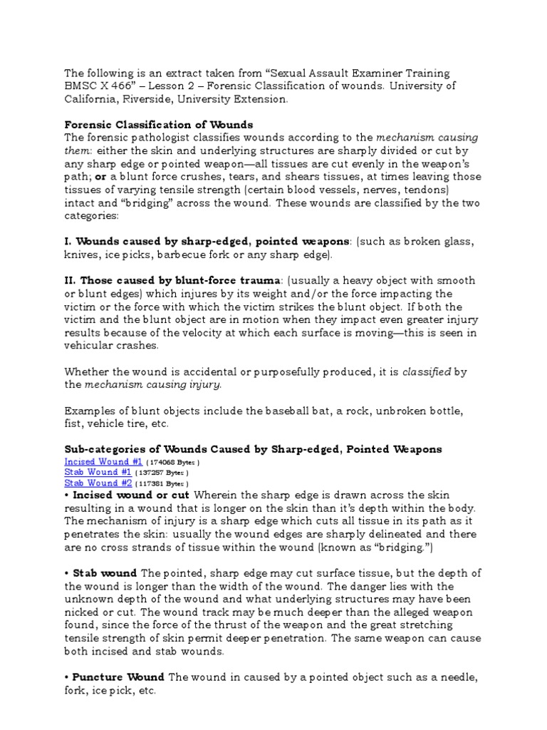 Forensic Classification of Wounds | PDF | Skin | Anatomy
