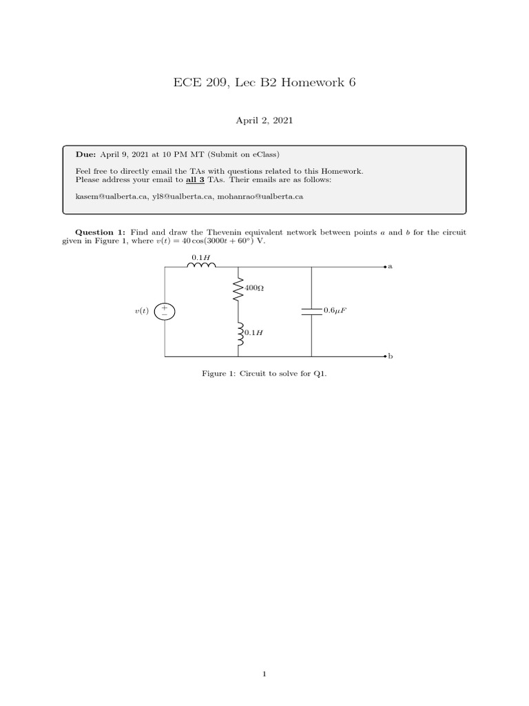 ECE 209, Lec B2 Homework 6: April 2, 2021 | PDF | Electrical ...