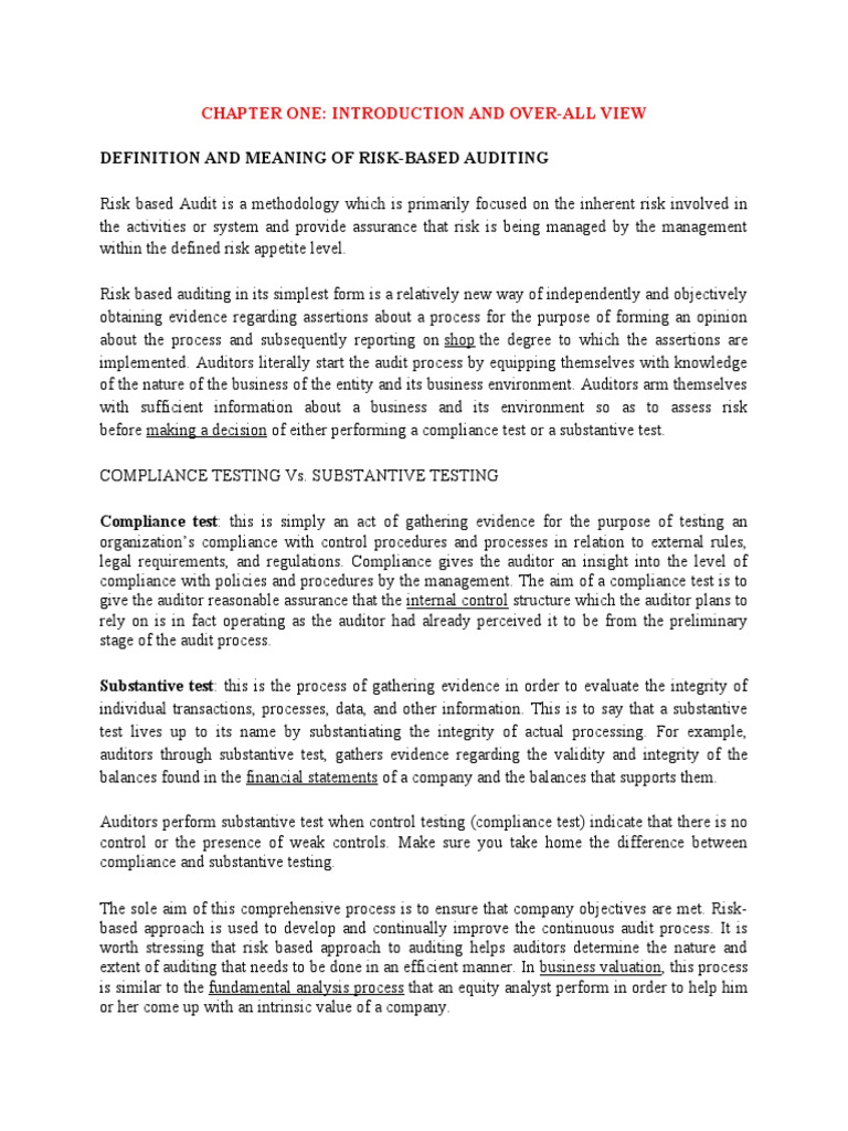 Definition and Meaning of Risk-Based Auditing: Chapter One ...