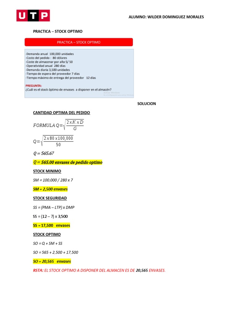 Practica de Stock Optimo | PDF