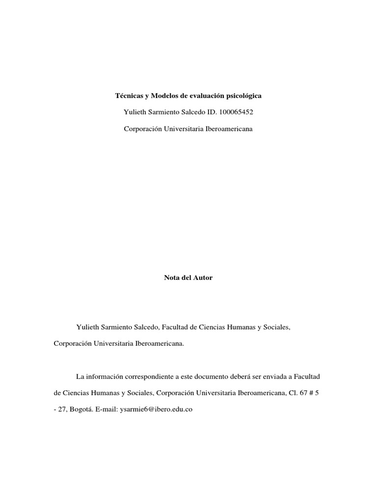 Act 3 - Técnicas y Modelos de Evaluación Psicológica | PDF