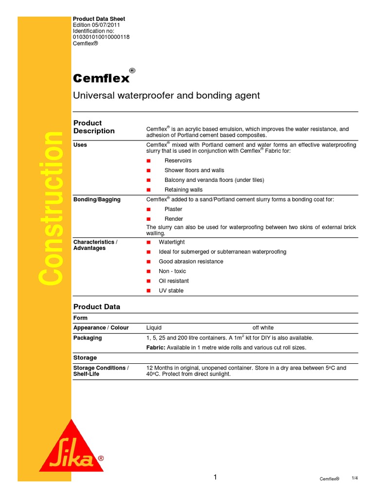 Cemflex: Universal Waterproofer and Bonding Agent | PDF | Cement | Water