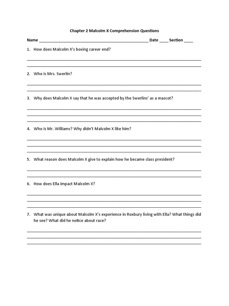 Chapter 2 Malcolm X Comprehension Questions | PDF