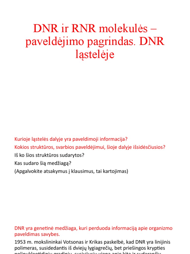 DNR Ir RNR Molekulės - Paveldėjimo Pagrindas | PDF