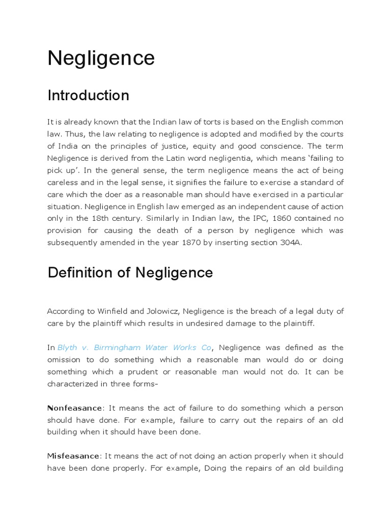 Negligence Law Essentials | PDF | Negligence | Causation (Law)