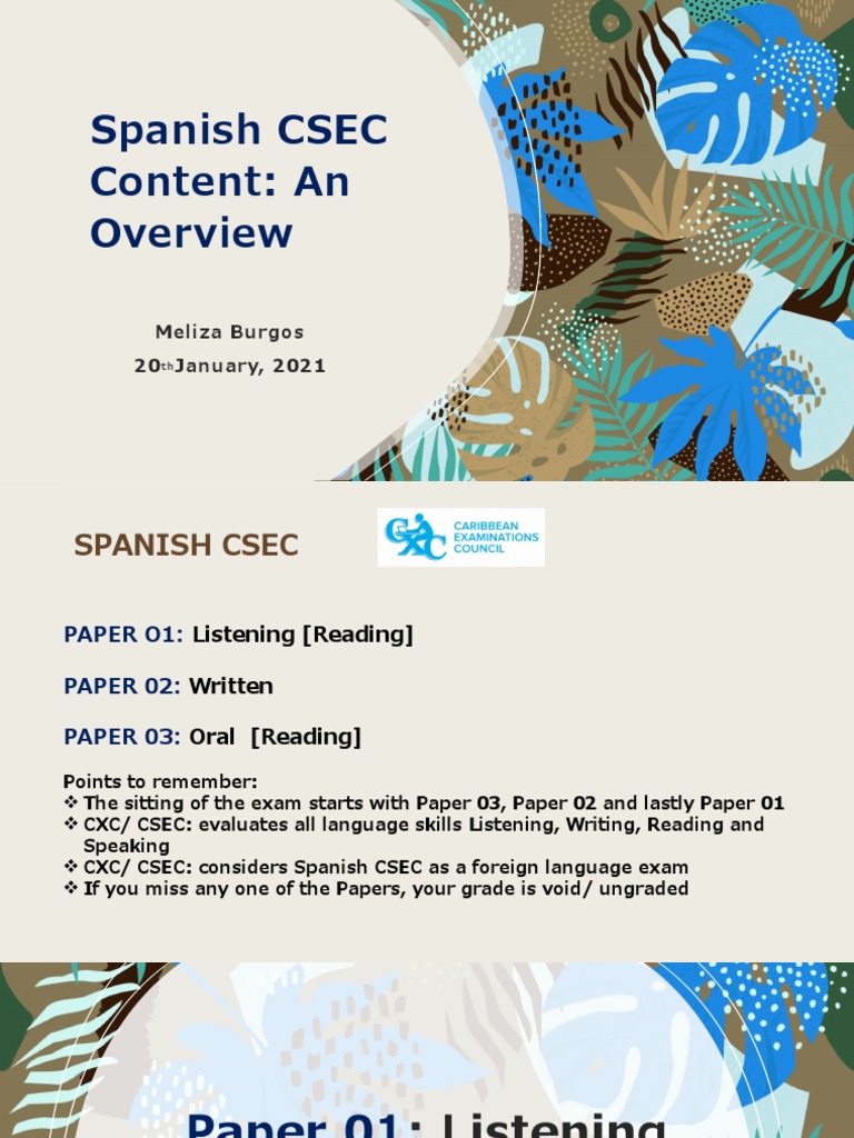 Csec Spanish Explanation | PDF | Reading Comprehension | Question