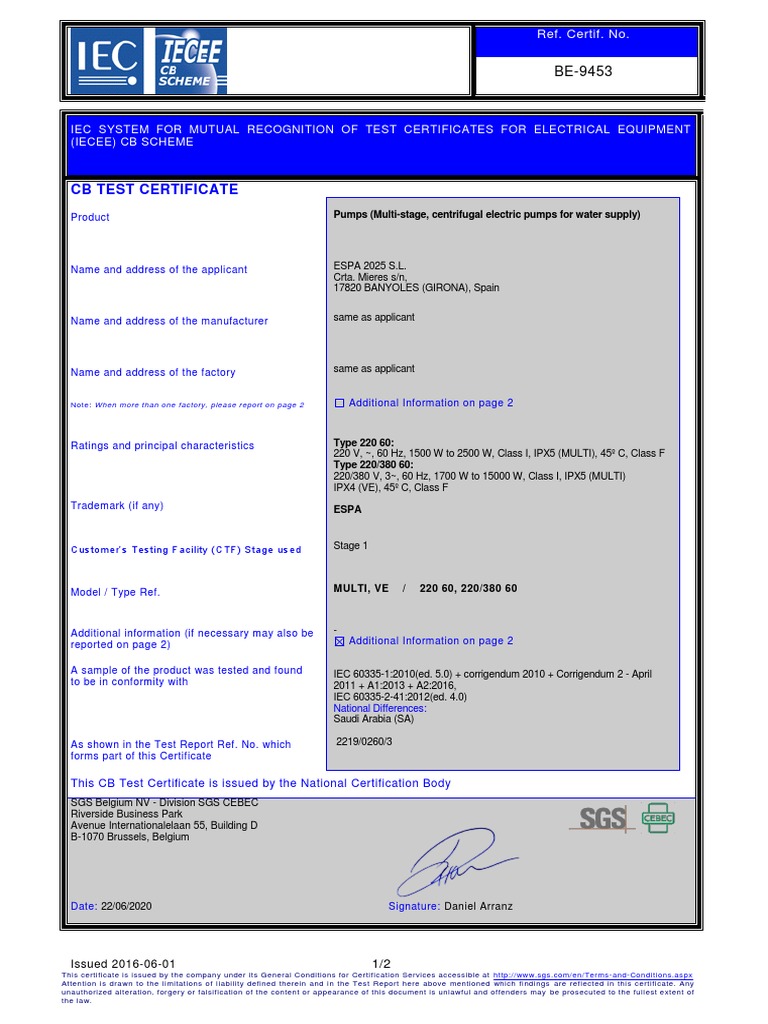 ESPA Certification for Water Pumps | PDF | Forgery | Electromagnetism