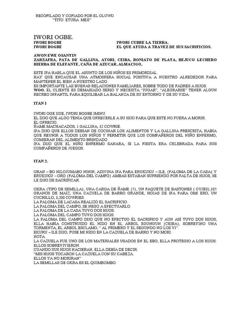 Iwori Ogbe | PDF | Religión étnica | Santeria