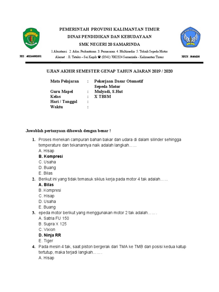 Soal Semester Kelas X TBSM Pdo | PDF