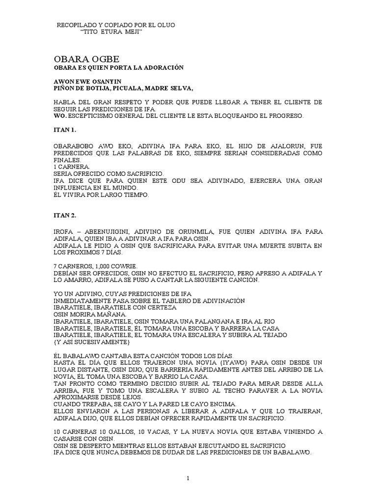 Obara Ogbe | PDF | Adivinación | Prácticas de la Nueva Era