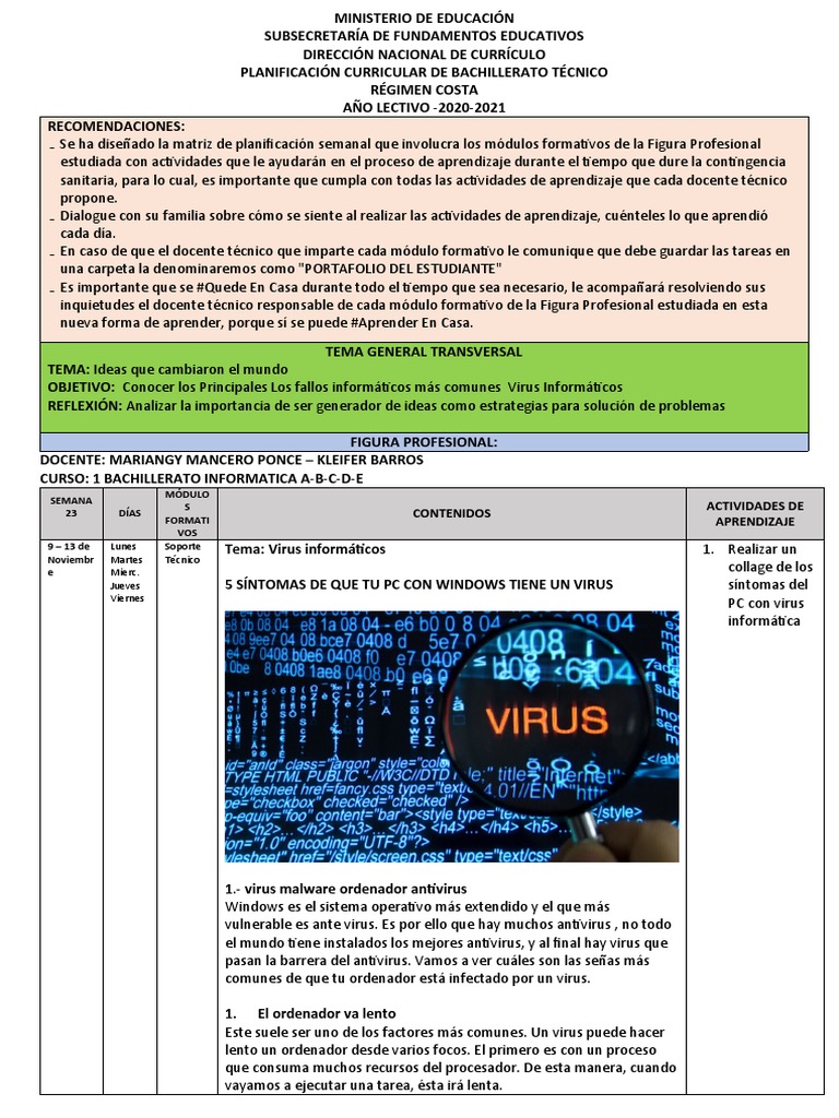 Ficha 23 1ero Inf Sop Tec | PDF | Virus de computadora | Software antivirus