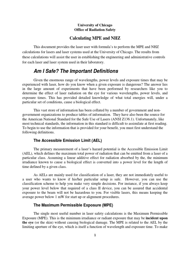 Laser MPE and NHZ Calculations | PDF | Laser | Radiation
