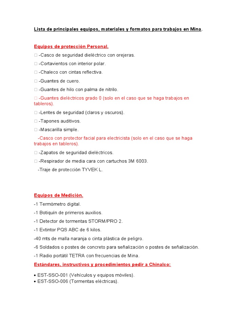 Lista de Principales Equipos CHINALCO | PDF | La seguridad | Equipo